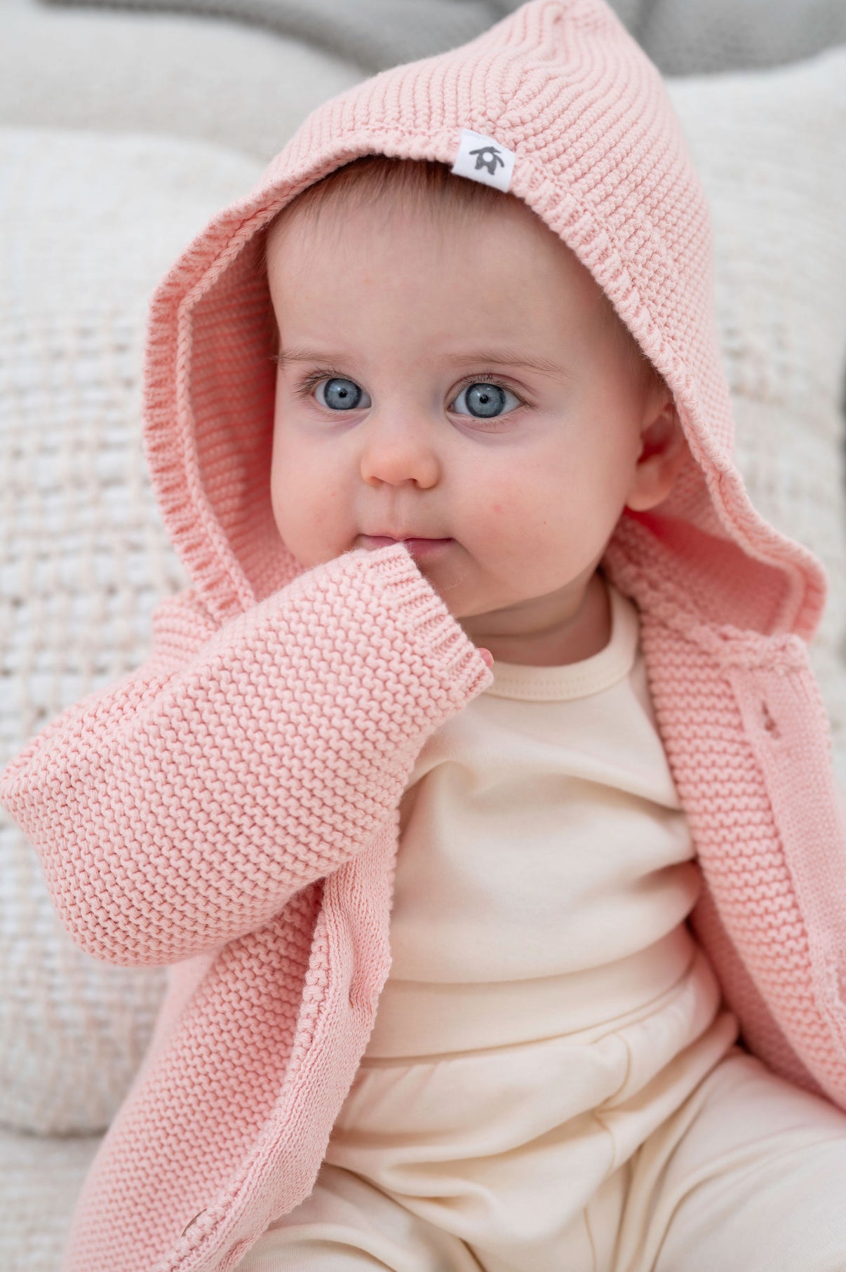 Baby Knit Cardigan with Hood - Misty Rose | Snugabye